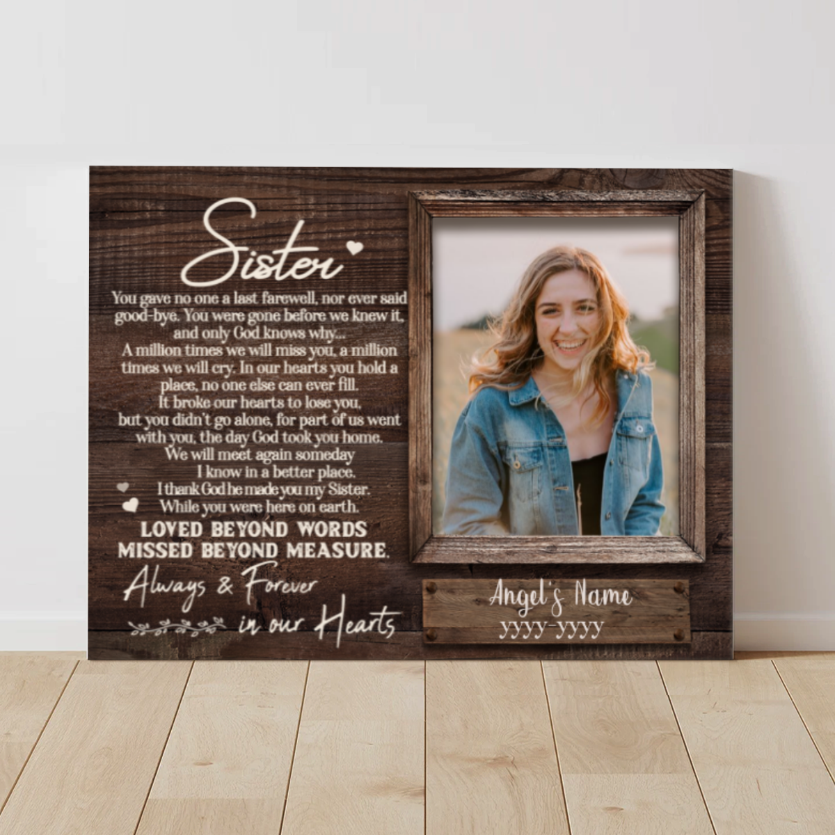 Personalized Loss Of Sister Gift Frame, Memorial Canvas For Sister, In ...