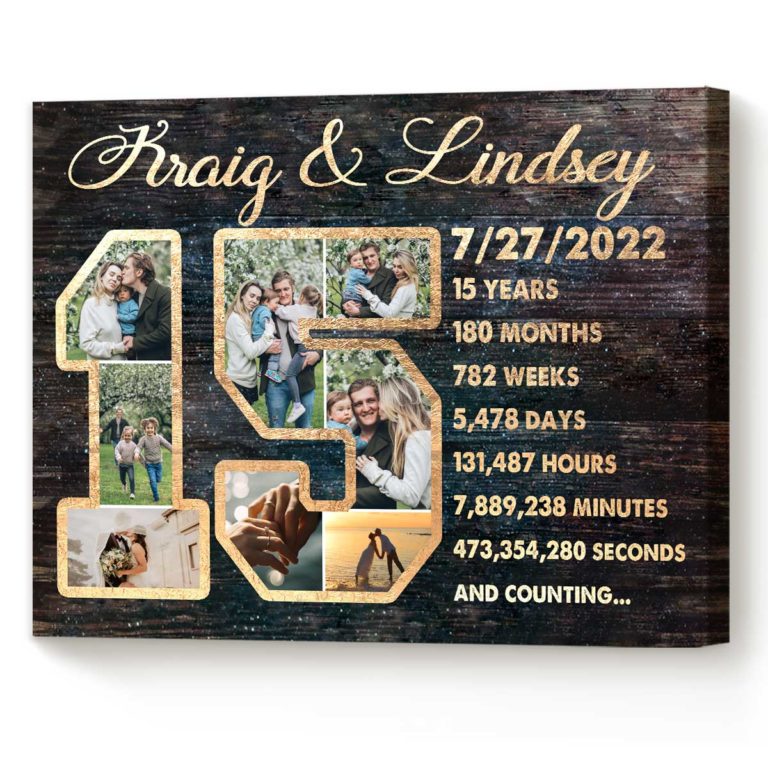 Personalized 15 Year Anniversary Photo Collage Wall Art, 15th Wedding ...