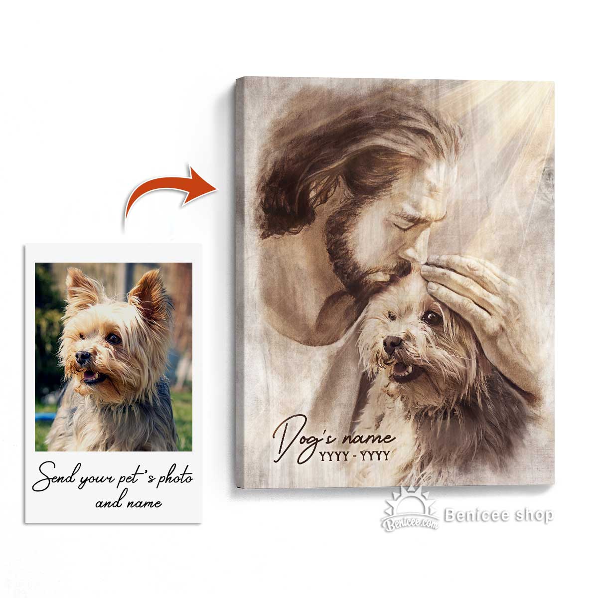 Pet Memorial Wall Art Canvas Jesus God Hug A Dog Top 3 - Benicee Shop