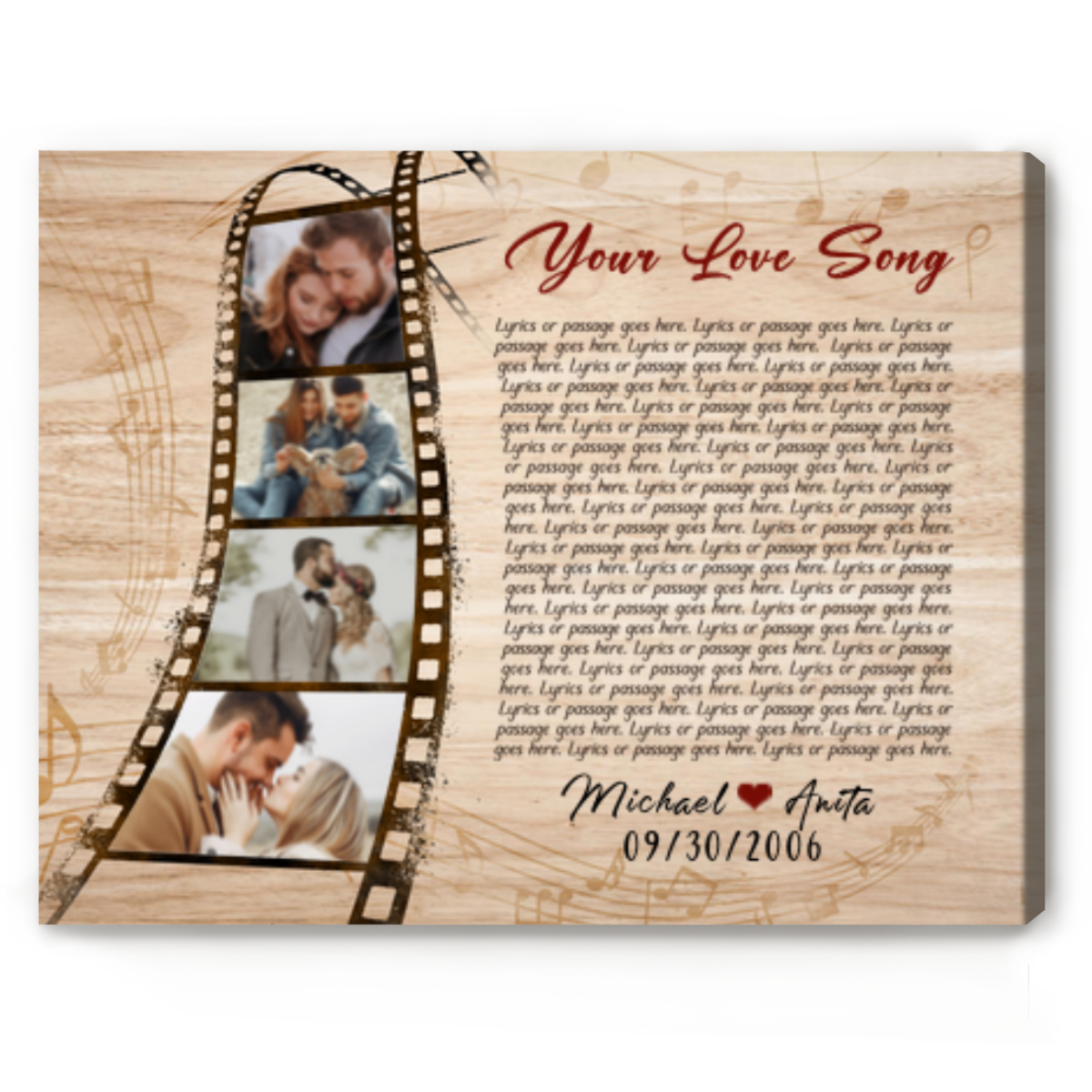 Personalized Song Lyric On Canvas, Valentines Canvas Photo With Song ...