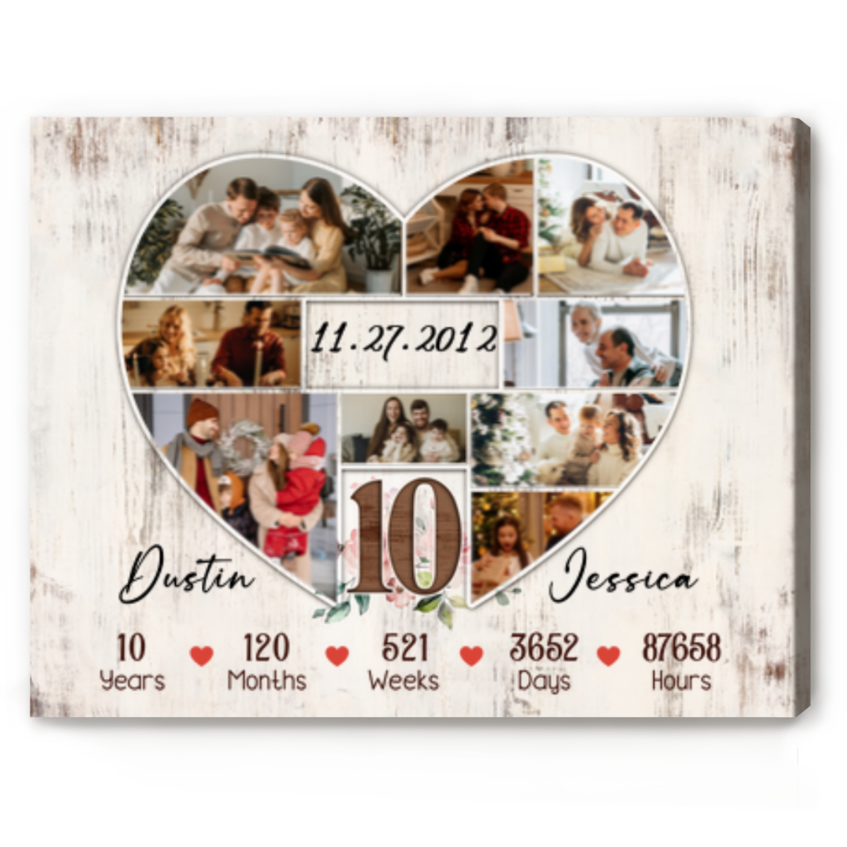 Custom 10th Anniversary Photo Collage Wall Art 10 Years Anniversary