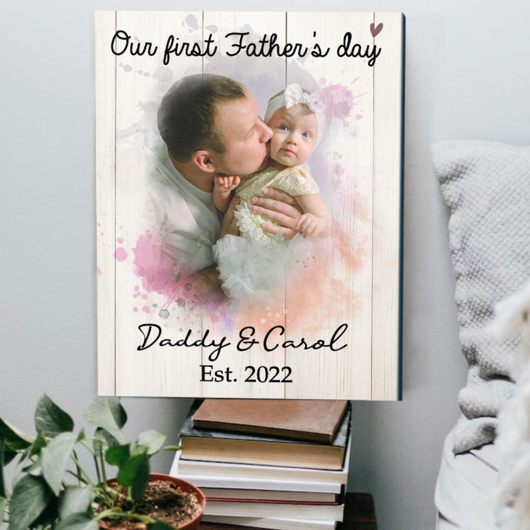 Dad And Baby Portrait Canvas, First Father's Day Canvas Painting Ideas ...