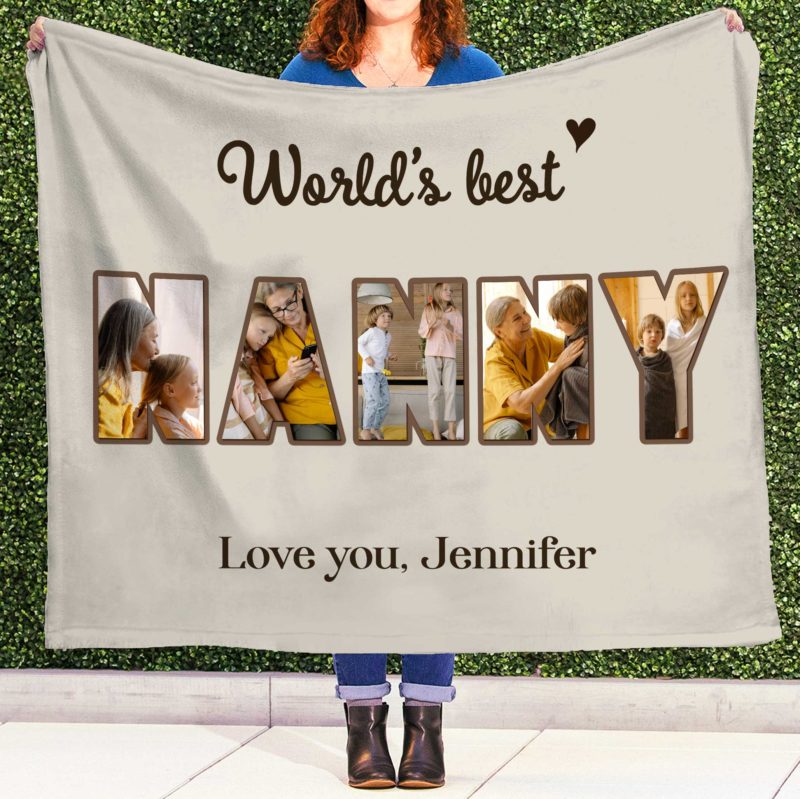 World's Best Nanny Photo Blanket, Nanny Mothers Day Gifts, Customized ...