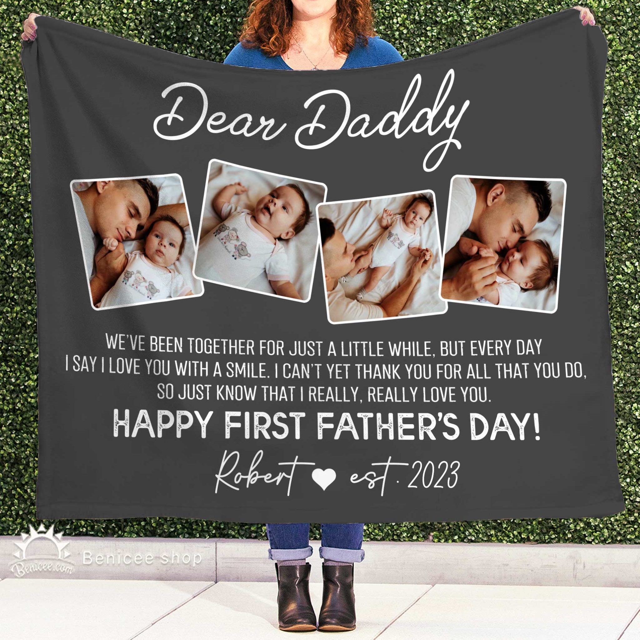 Happy First Father's Day Personalized Photo Blanket, New Dad Custom ...