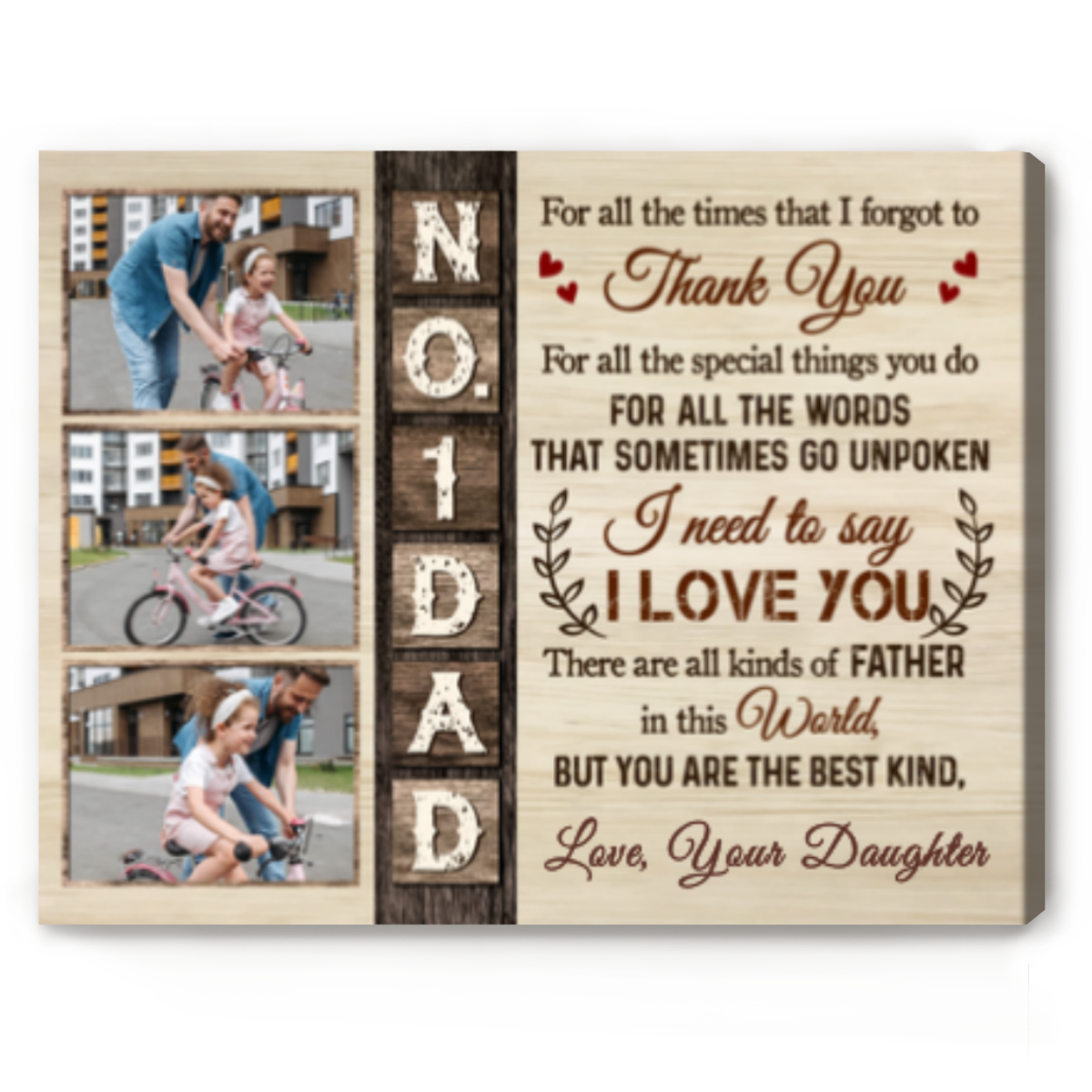 No.1 Dad Personalized Photo Canvas, Fathers Day Gift From Little Girl ...