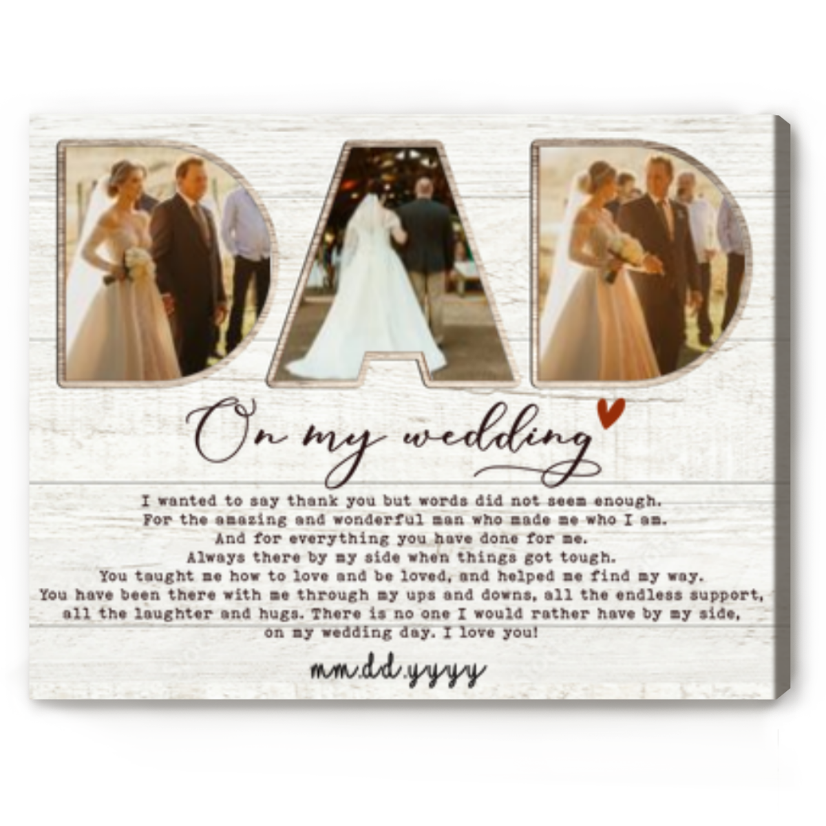 Personalized Dad On My Wedding Photo Canvas, Father Of The Bride Gift ...