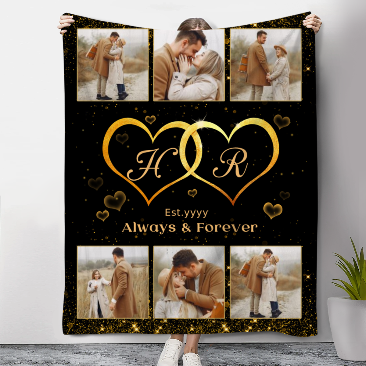 Couple Initials Wedding Personalized Blanket, Wedding Photo Gifts ...