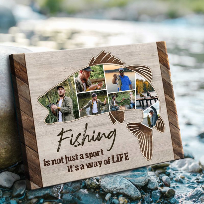 Bass Fish Photo Collage Personalized Canvas, Bass Fishing Gift, Fishing ...