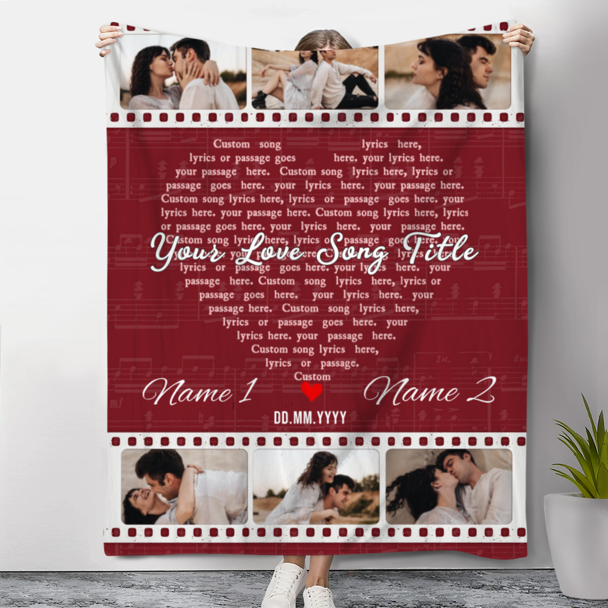 Heart Shape Song Lyric Blanket With Photo, Personalized Valentines Gift ...