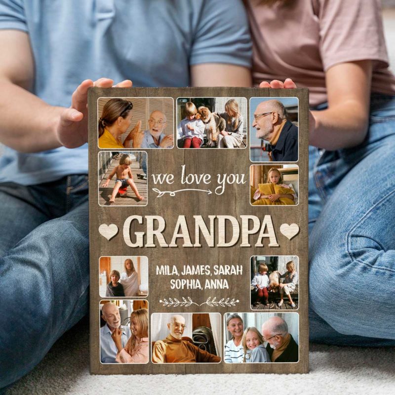 We Love You Grandpa Photo Collage Canvas, Personalized Grandpa Gifts ...