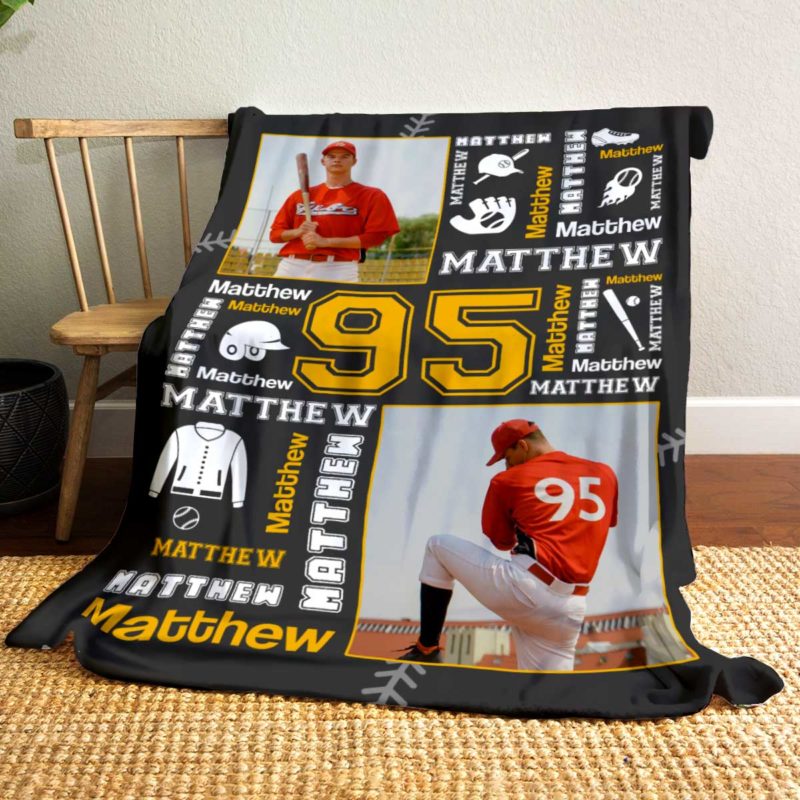 Baseball Name Blanket Personalized With Photo, Gift For Baseball Player ...