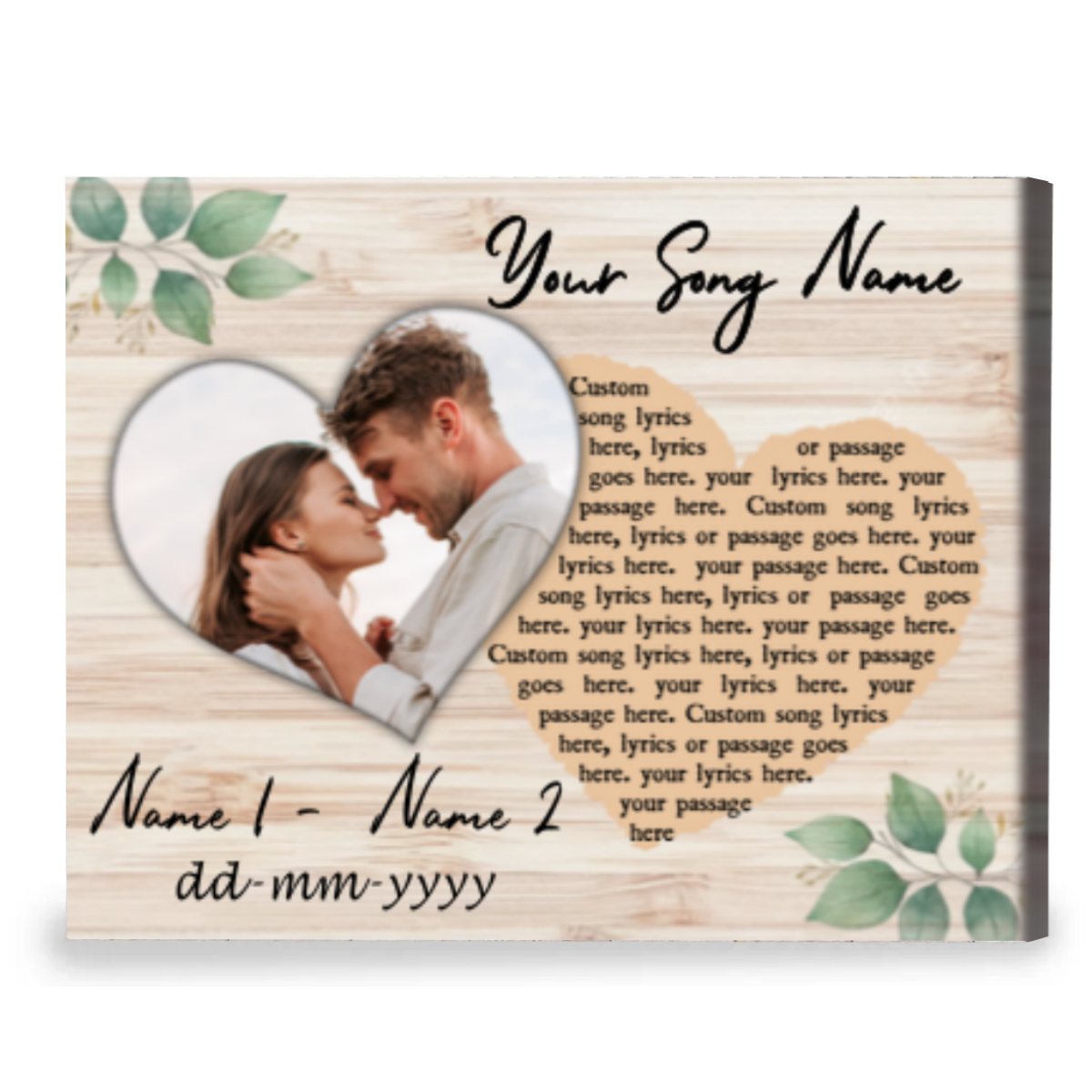 Heart Shape Song Lyrics With Photo Canvas, Wedding Song Lyrics Gift ...