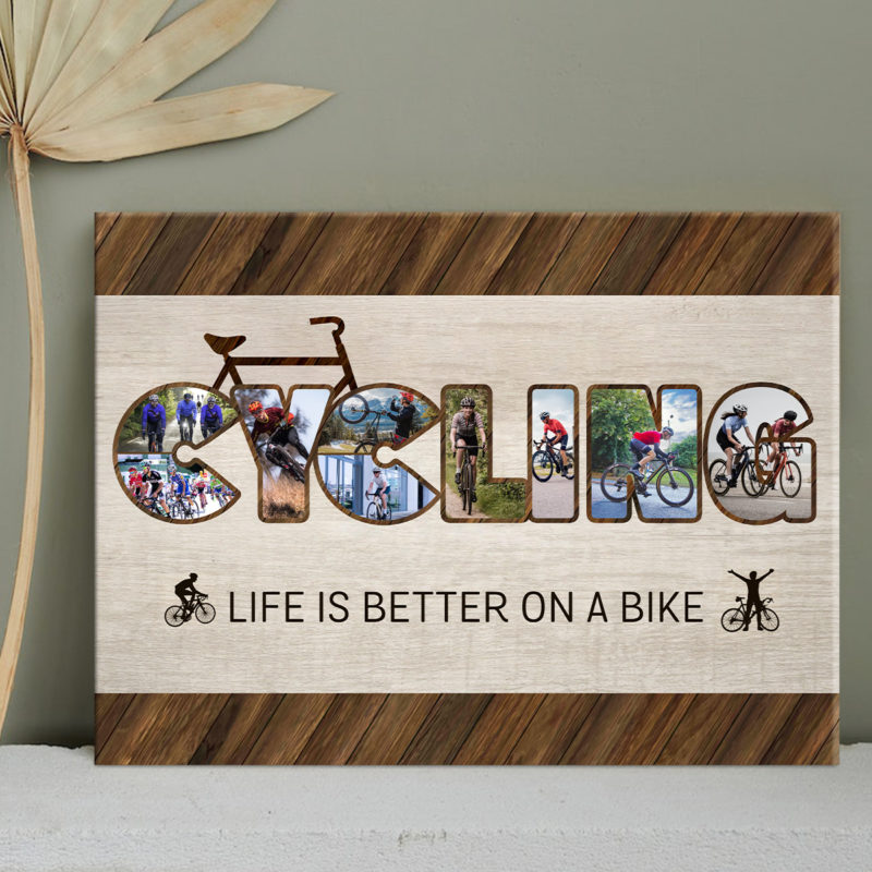 Cycling Photo Collage Canvas Personalized, Bicycle Gift For Him ...