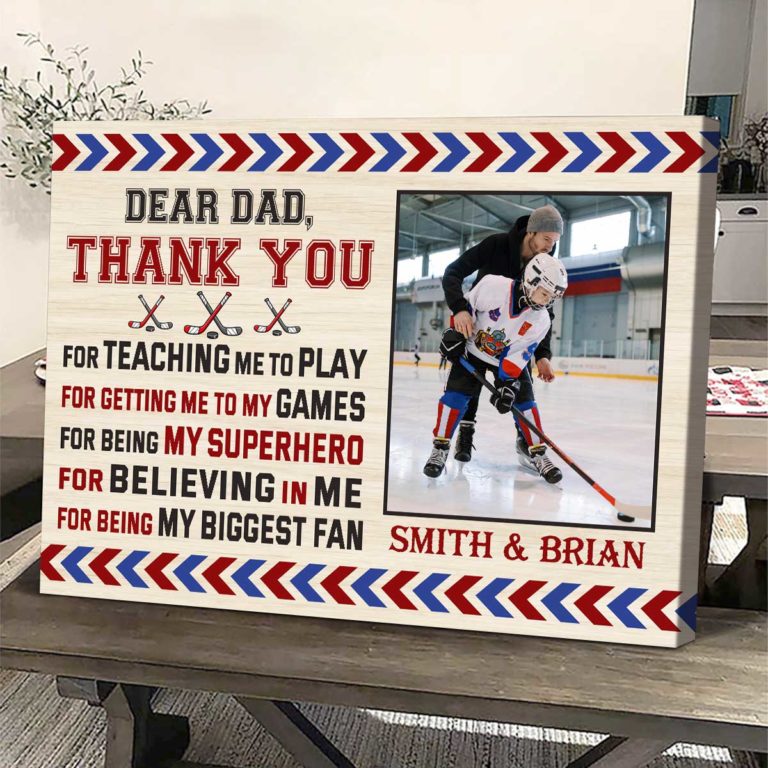 Dear Dad Thank You For Teaching Me To Play Hockey Photo Canvas ...