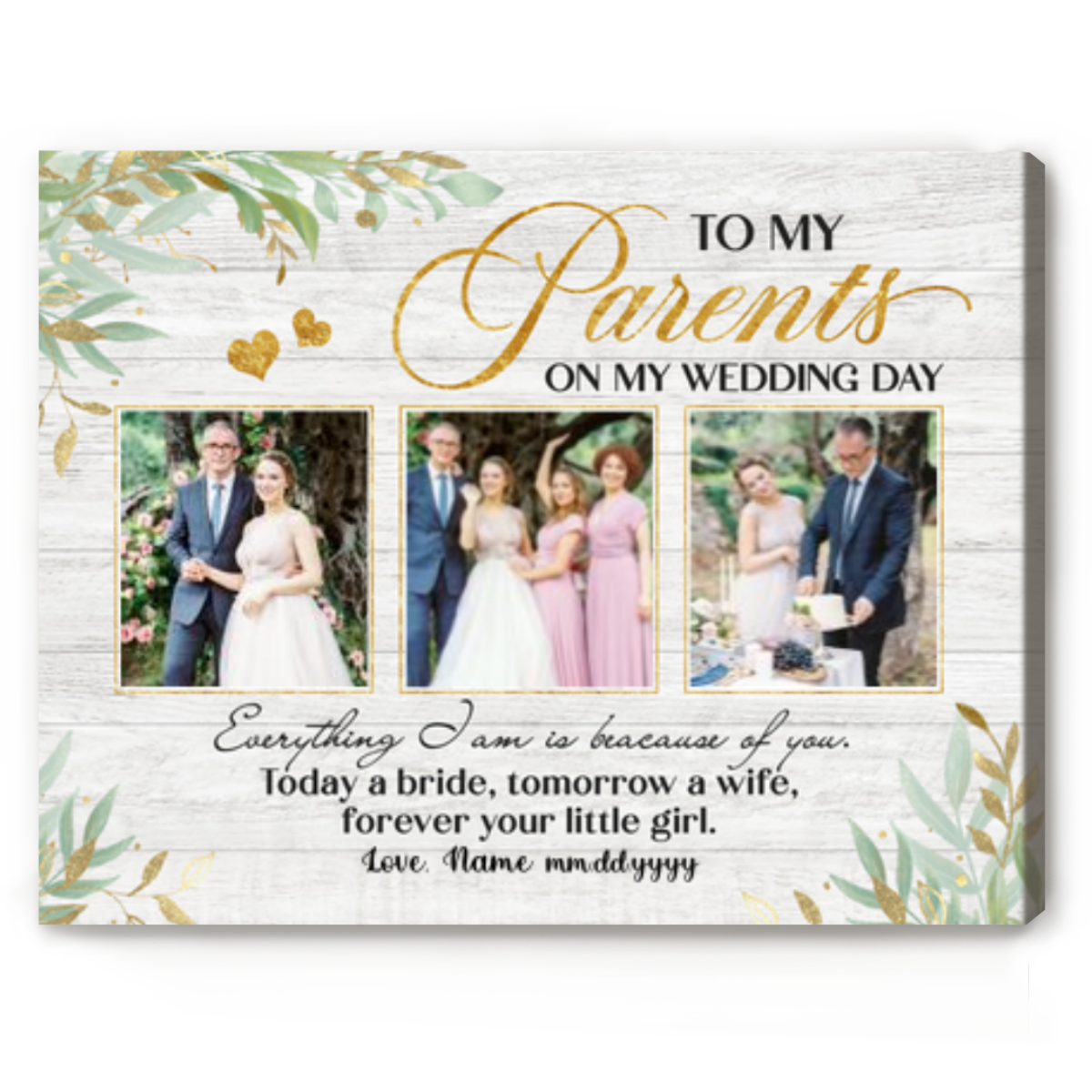 Personalized Canvas To My Parents On My Wedding Day, Custom Wedding ...