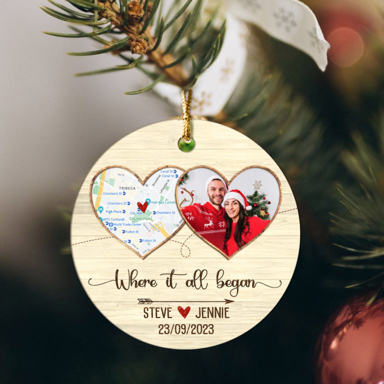 Personalized Where It All Began Map Ornament, Custom Couples Photo ...