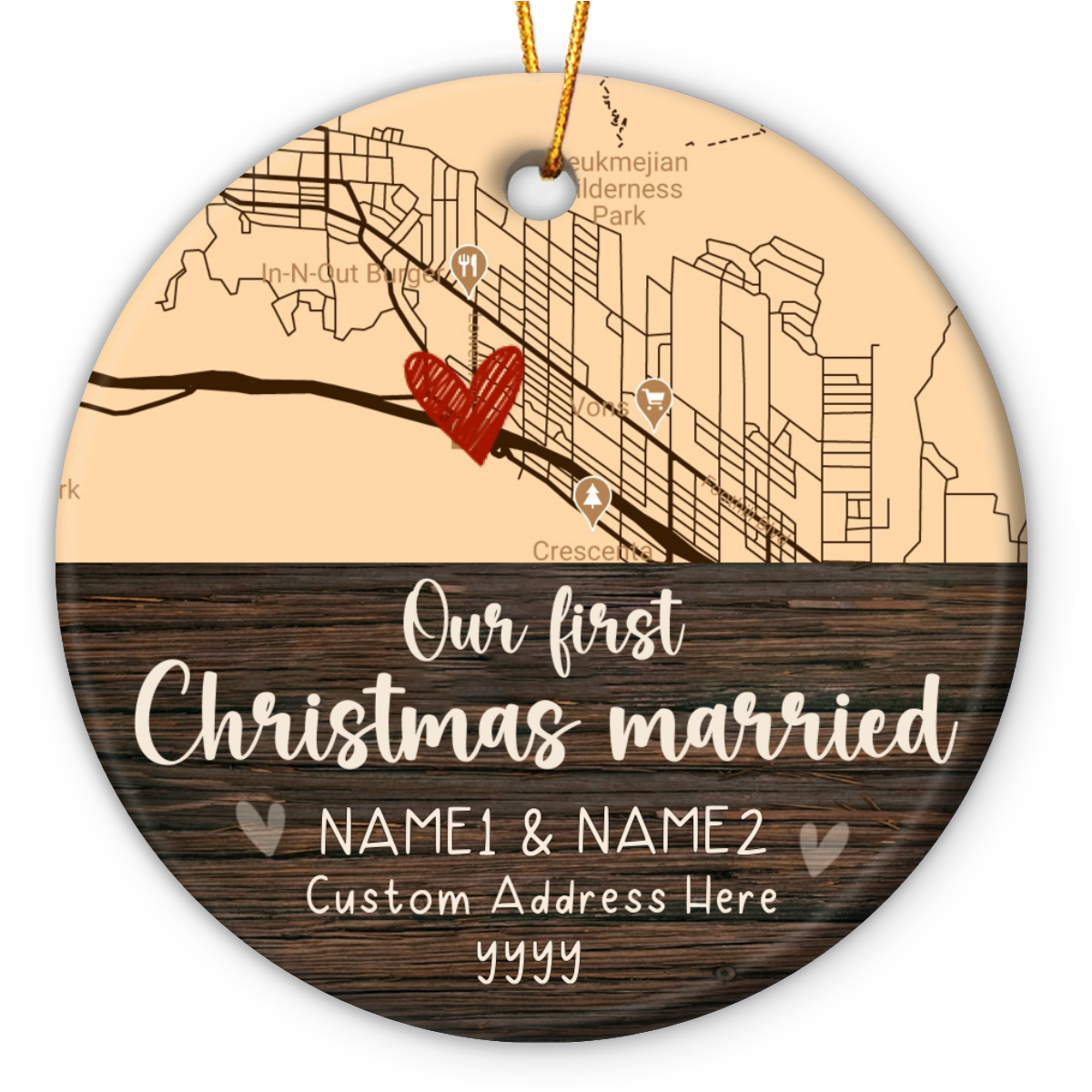 First Christmas Married Personalized Location Map Ornament, Christmas ...