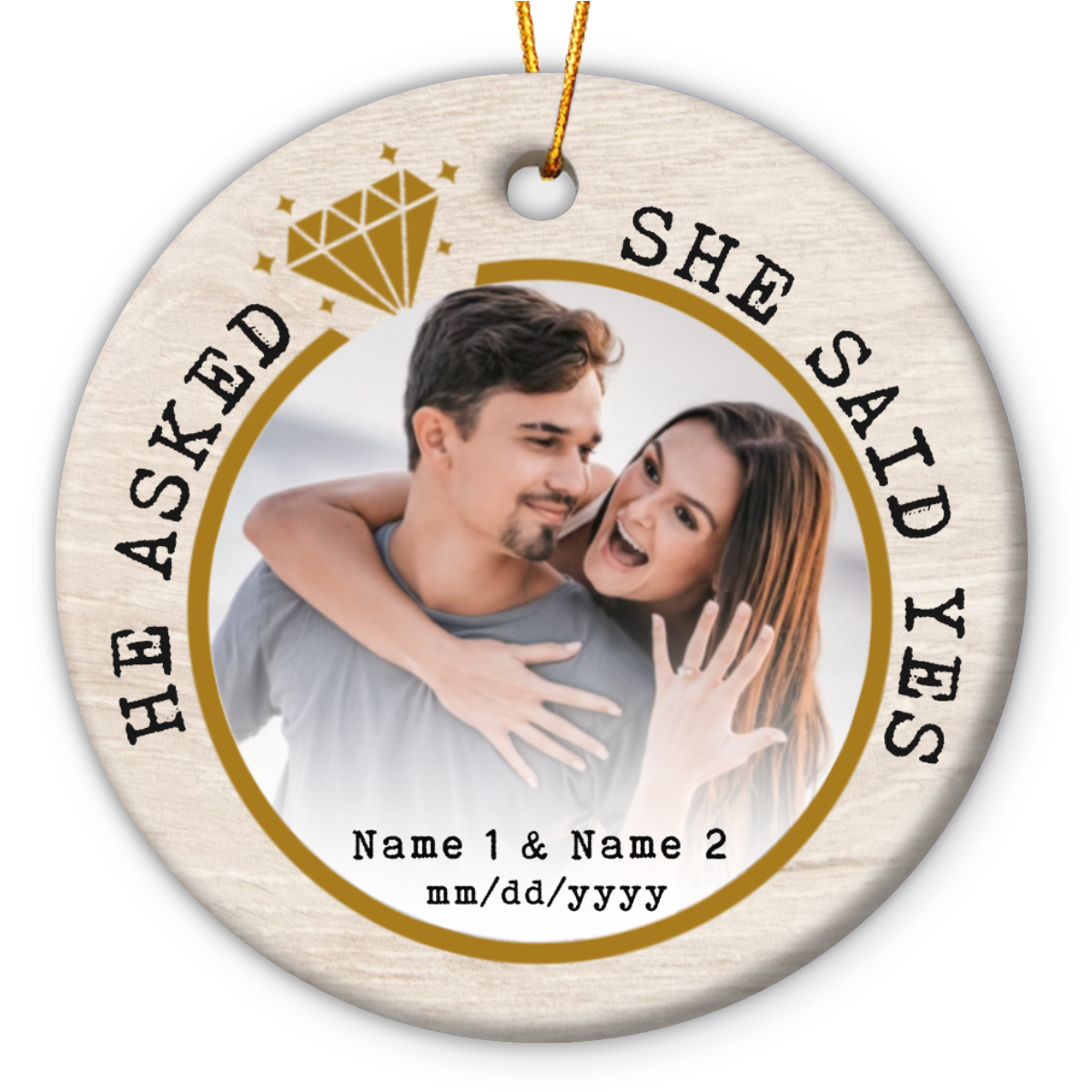 He Asked She Said Yes Personalized Engagement Photo Ornament, Custom ...
