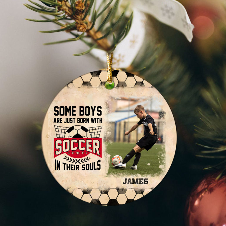 Personalized Soccer Boy Photo Ceramic Ornament, Some Boys Are Just Born ...
