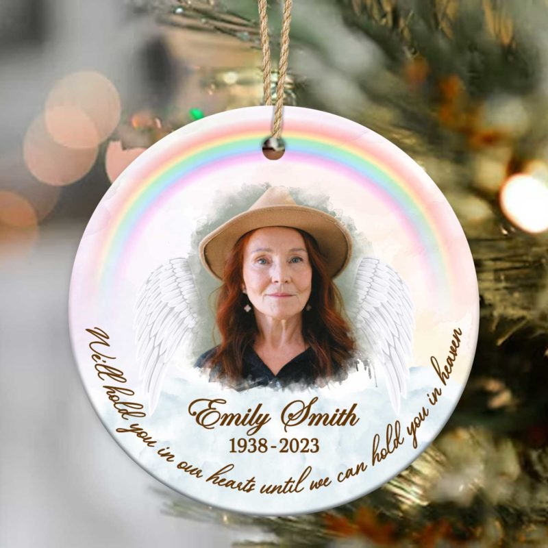 Personalized Rainbow Memorial Photo Christmas Ceramic Ornament, In ...