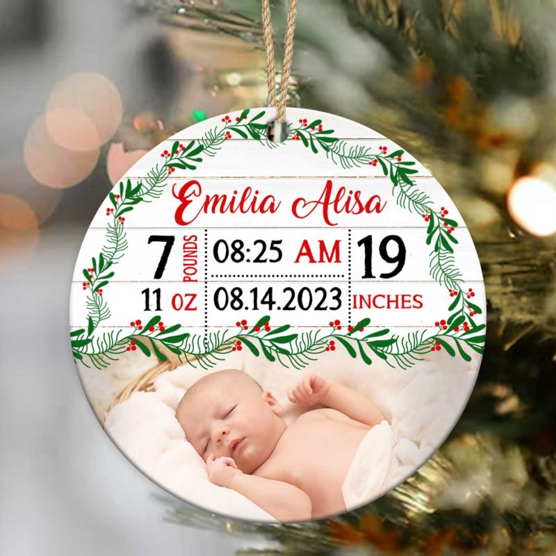 Personalized Baby’s Birth Stats Ceramic Ornament With Photo, Custom ...