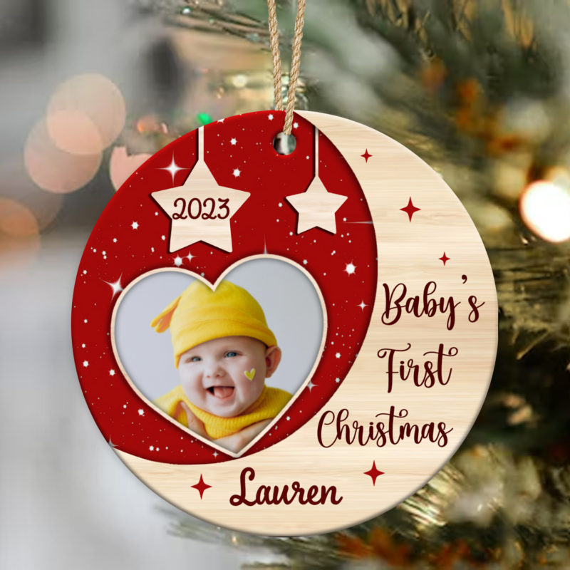 Personalized Baby's First Christmas Ceramic Ornament With Picture, New ...