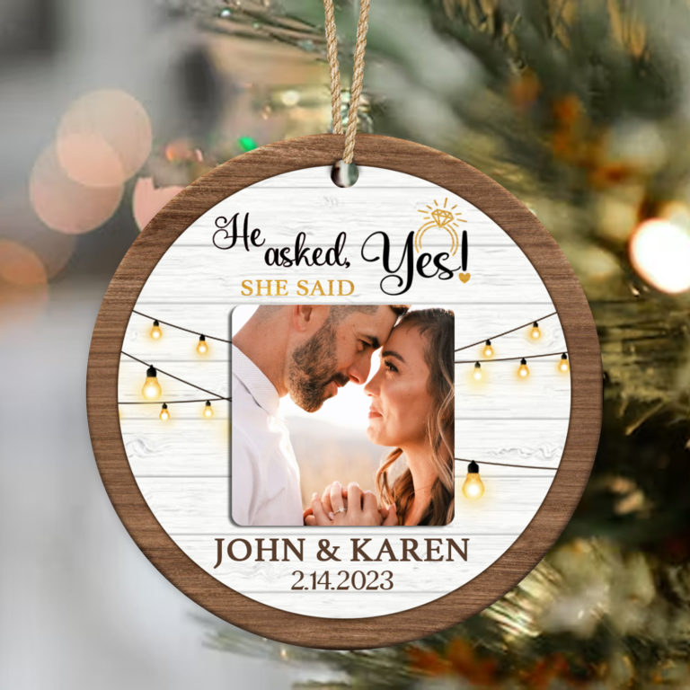 He Asked She Said Yes Personalized Engaged Photo Ceramic Ornament ...