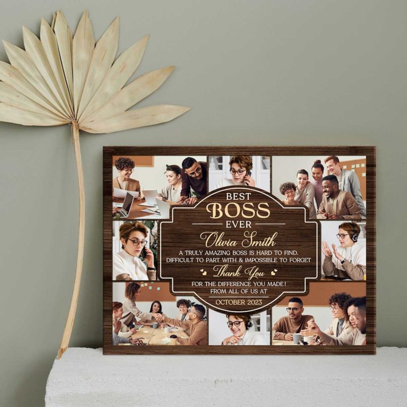 Personalized Best Boss Ever Photo Collage Canvas, Retirement Gift For ...