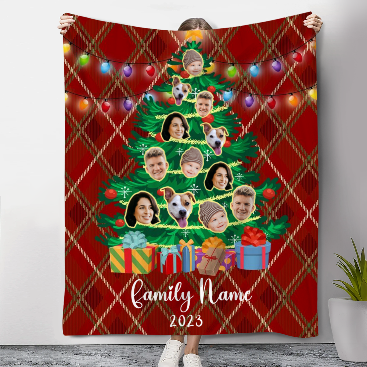 Personalized Family Faces Christmas Tree Blanket, Fun Family Christmas ...