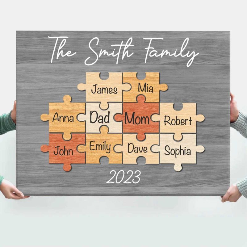 Family Puzzle Pieces Custom Sign With Name Of Family Members, Mom And ...