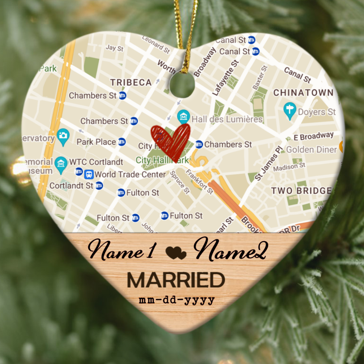 Personalized Married Location Map Heart Ceramic Ornament, Wedding ...