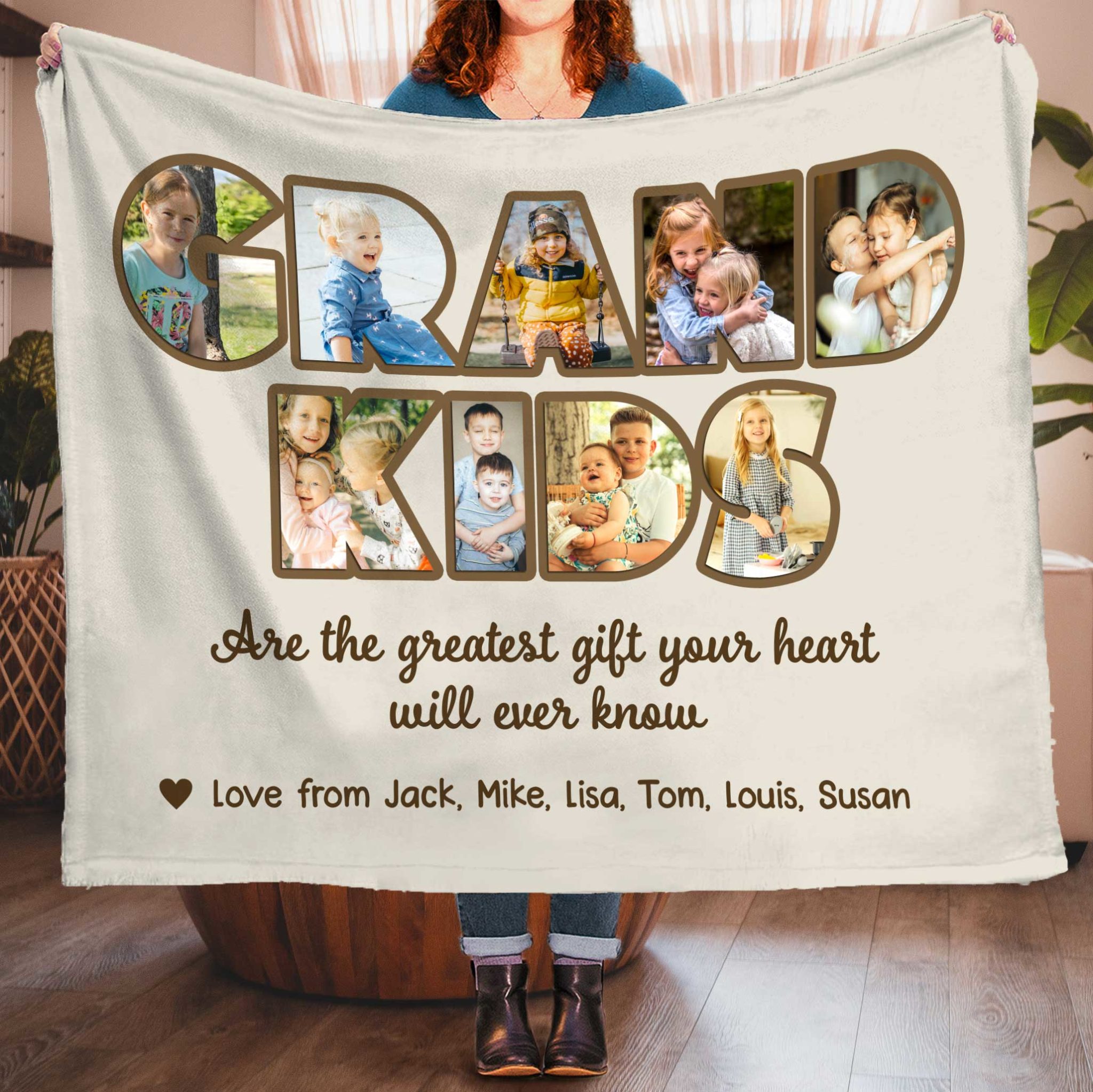 Personalized Grandkids Photo Collage Blanket, Custom Gifts For Grandma ...