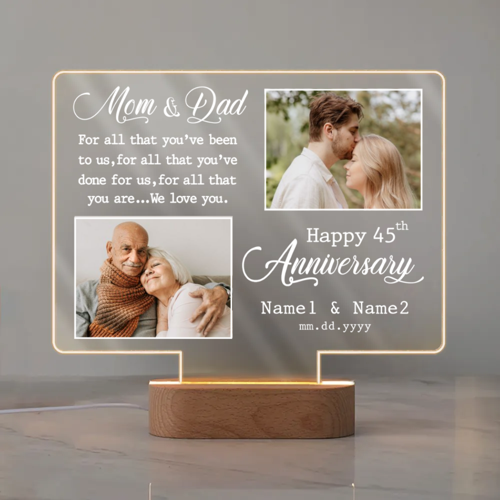 Happy 45th Anniversary Double Photo Acrylic Led, Personalized 45 Years ...