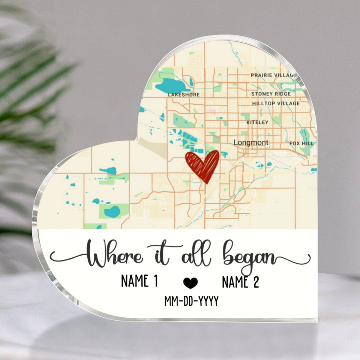 Where It All Began Custom Map Heart Acrylic Plaque, Unique Anniversary ...