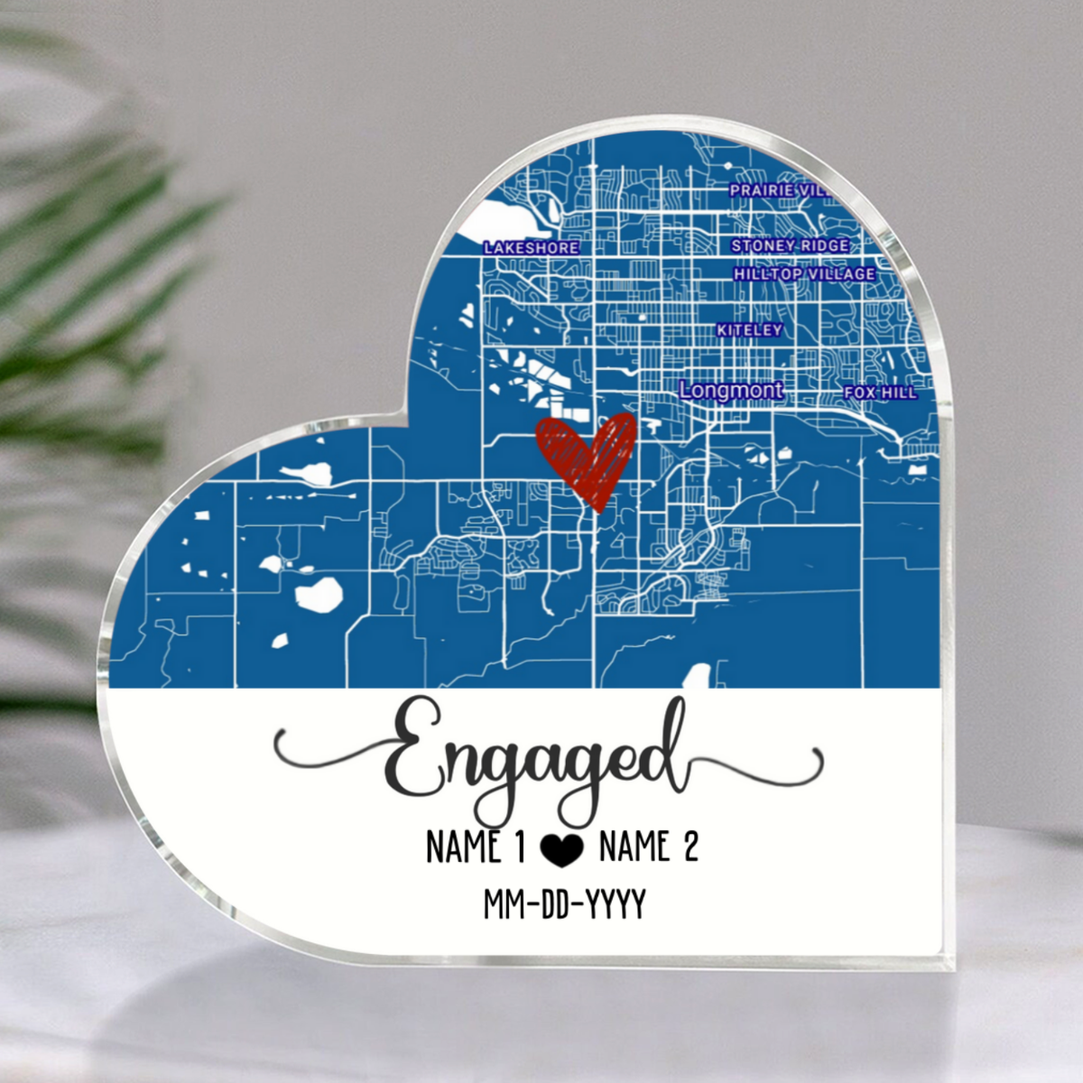 Engaged Custom Location Map Heart Acrylic Plaque, Valentines Gifts For ...