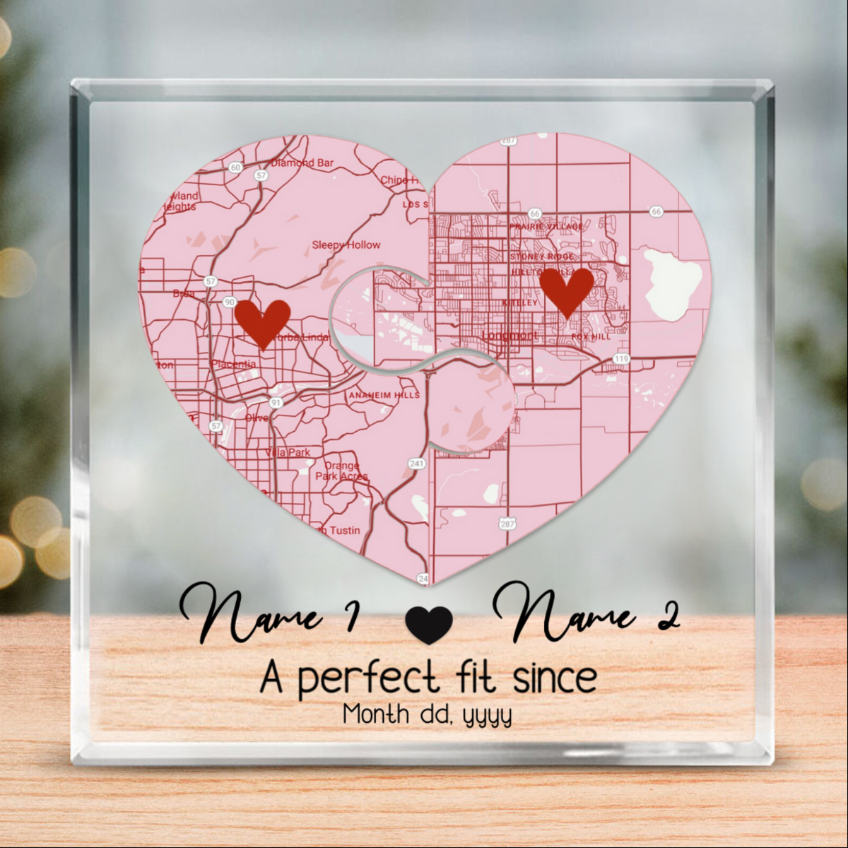 Custom Two Location Puzzle Map Acrylic Plaque, Valentines Gift For Long ...
