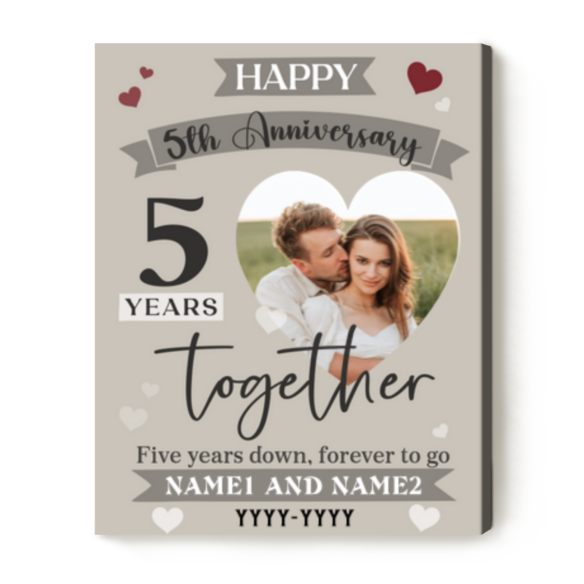 5 Years Together Custom Couple Photo Canvas Print, Personalized 5 Year ...