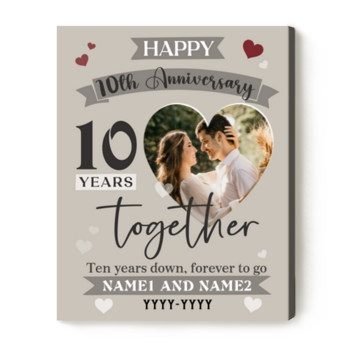 10 Years Together Custom Couple Photo Canvas Print, Personalized 10 ...