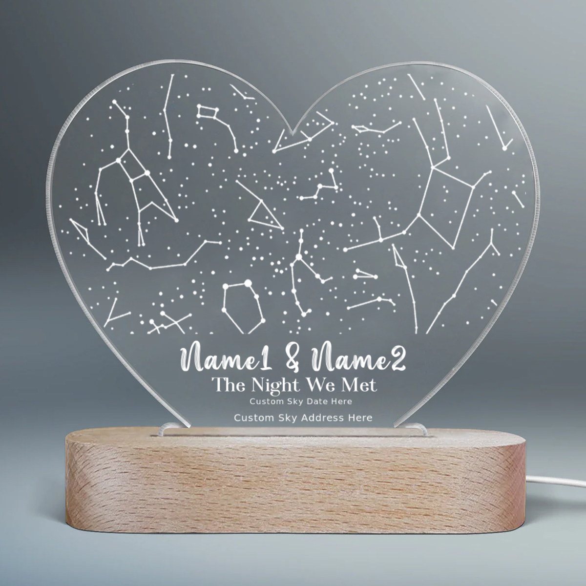 Custom Constellation Chart Heart Night Light, Stars Chart Anniversary ...