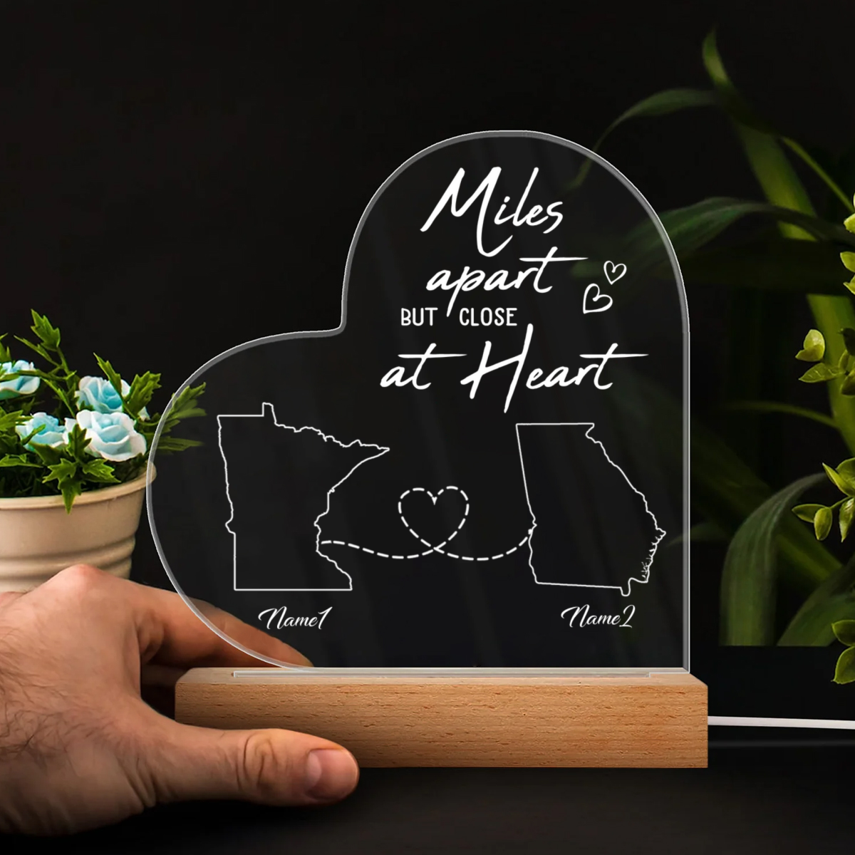 Custom Two State Map Long Distance Relationship Heart Acrylic Led, Long ...