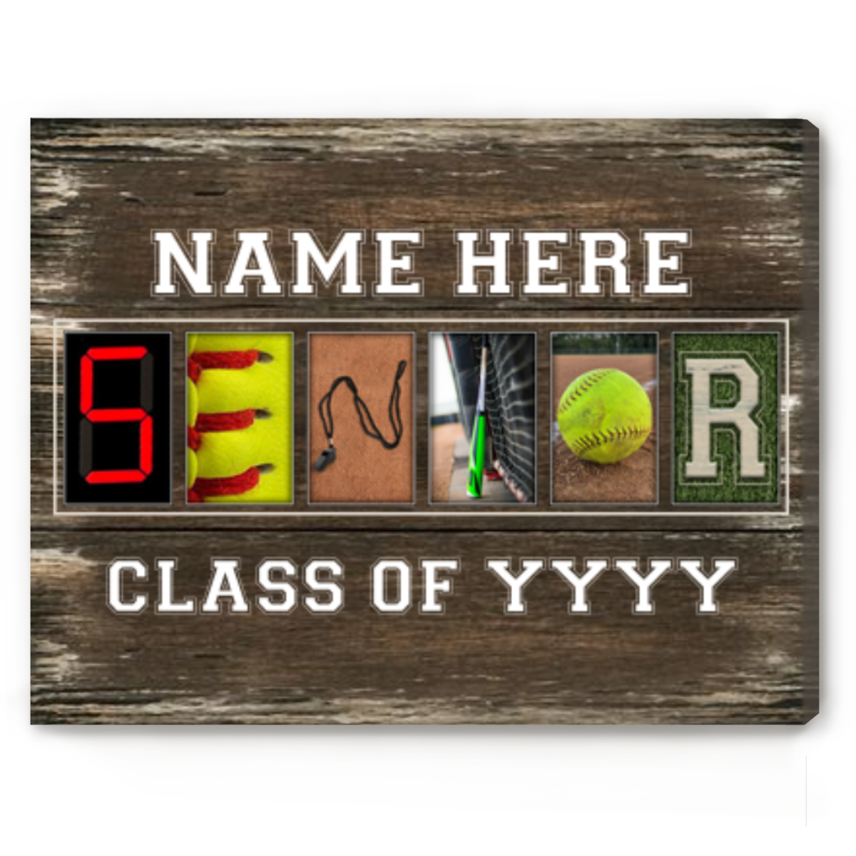 Custom Senior Softball Letter Art Canvas Print, Class Of 2025 Senior ...