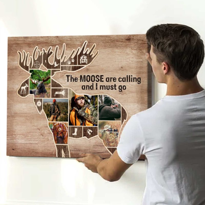 Custom Moose Hunting Photo Collage Canvas, Personalized Moose Hunter ...
