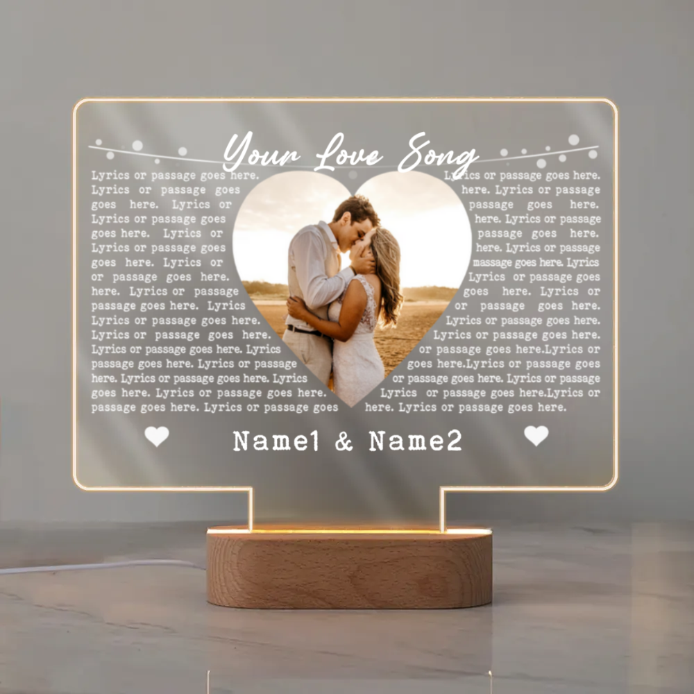 Personalized Song Lyrics Led Night Light, Custom Couple Song Plaque ...