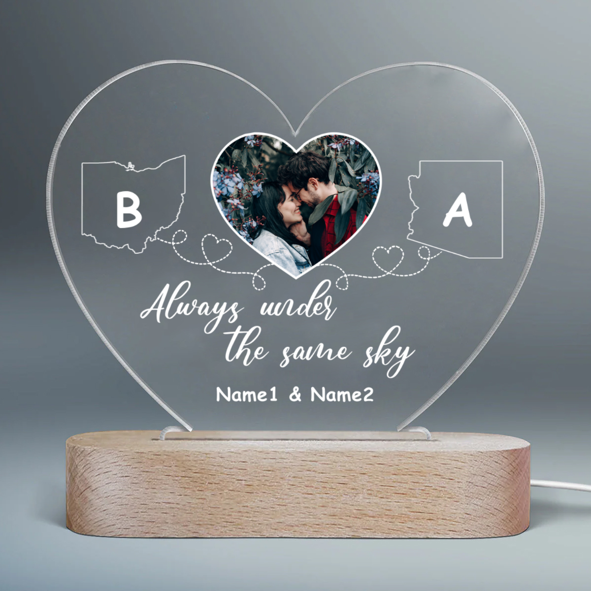 Personalized Two Map Night Light For Long Distance Couples, Custom Lamp ...