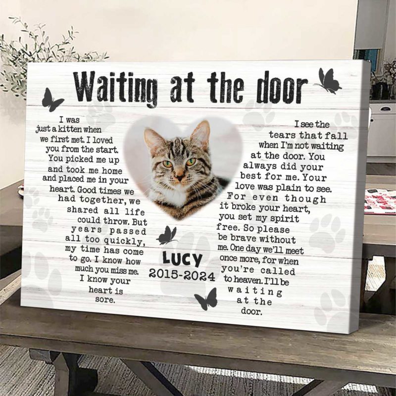 Waiting At The Door Memorial Cat Poem Custom Canvas, Personalized Cat ...
