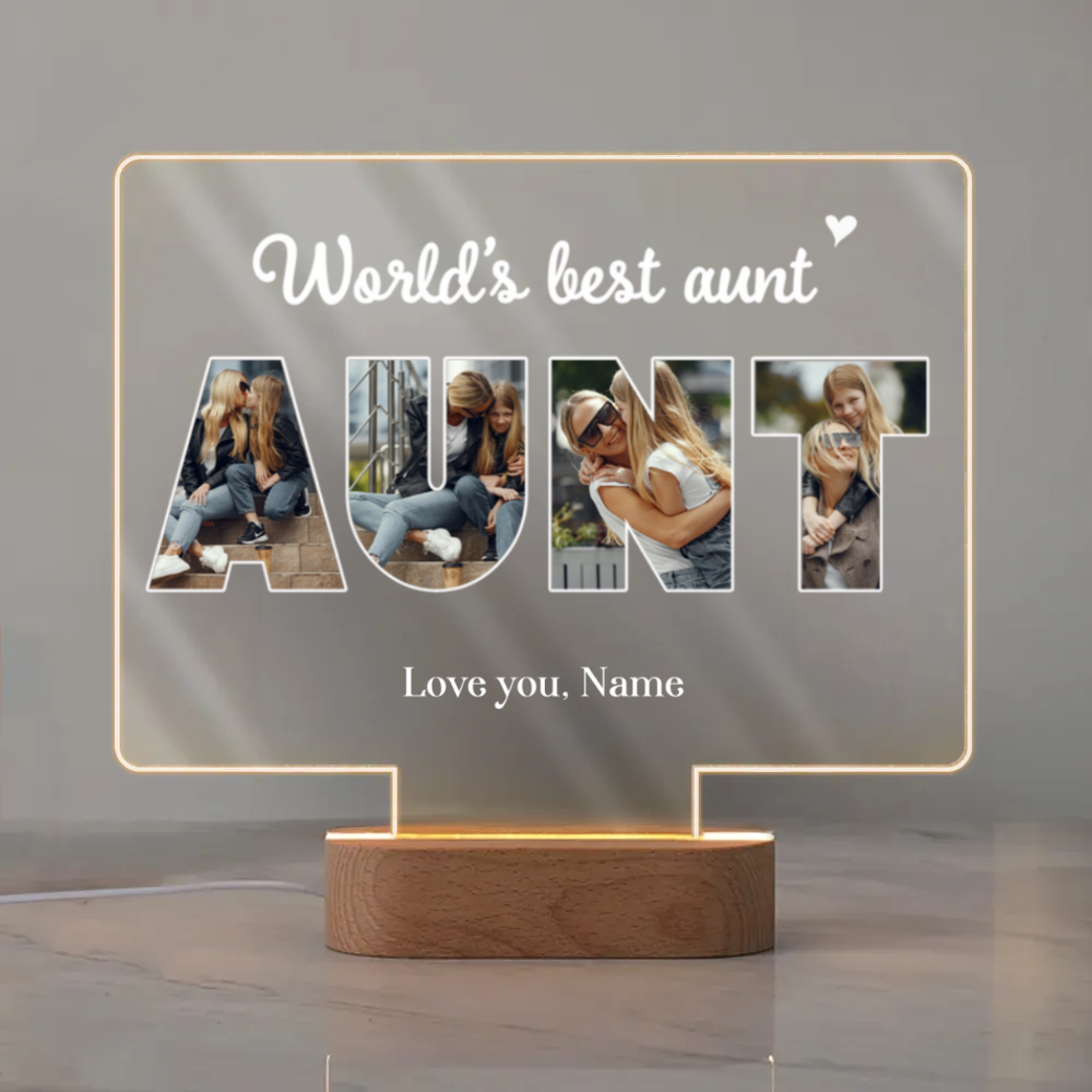 World’s Best Aunt Custom Photo Led Night Light, Personalized Aunt Xmas ...