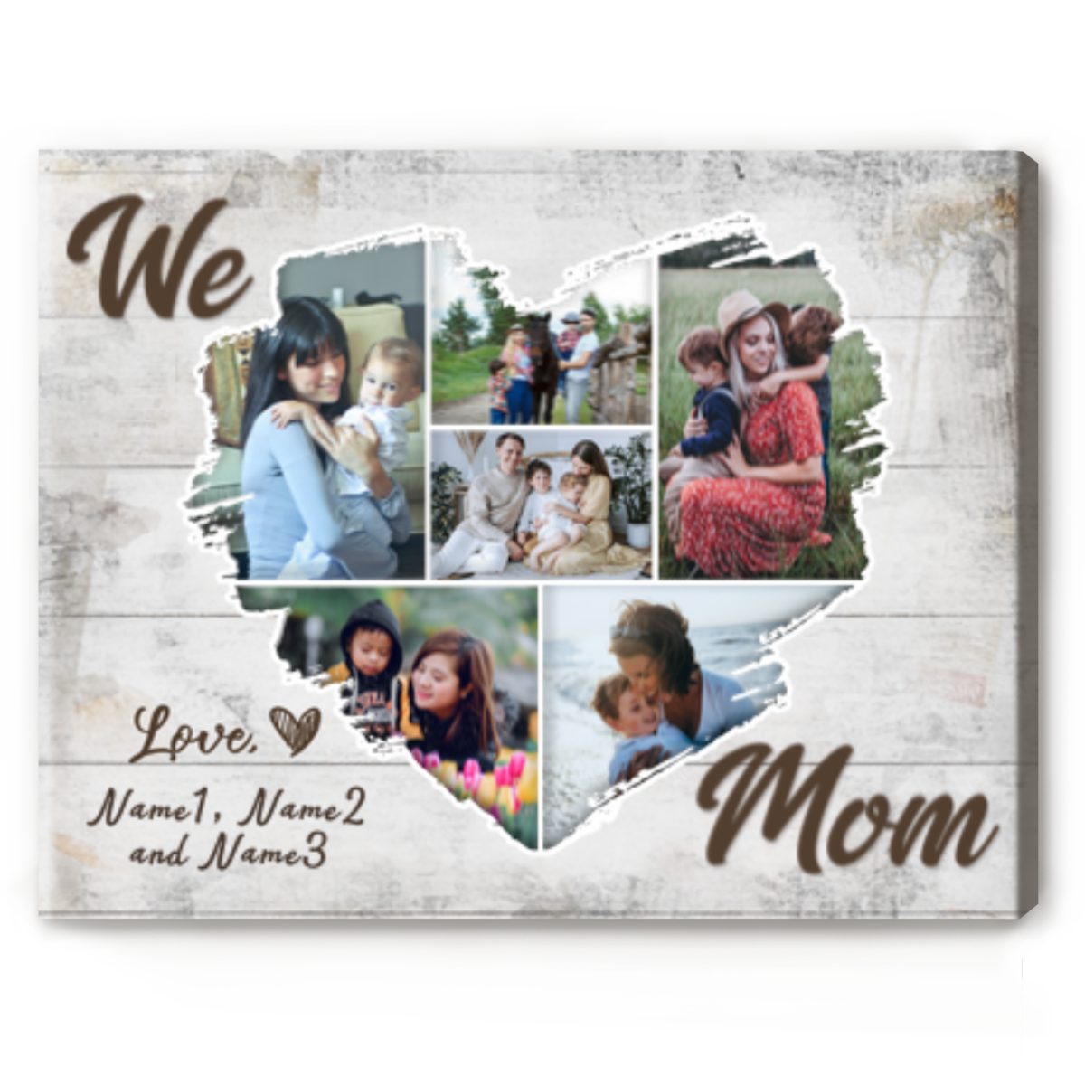 We Love Mom Custom Heart Photo Collage Print, Mother's Day Canvas Print ...