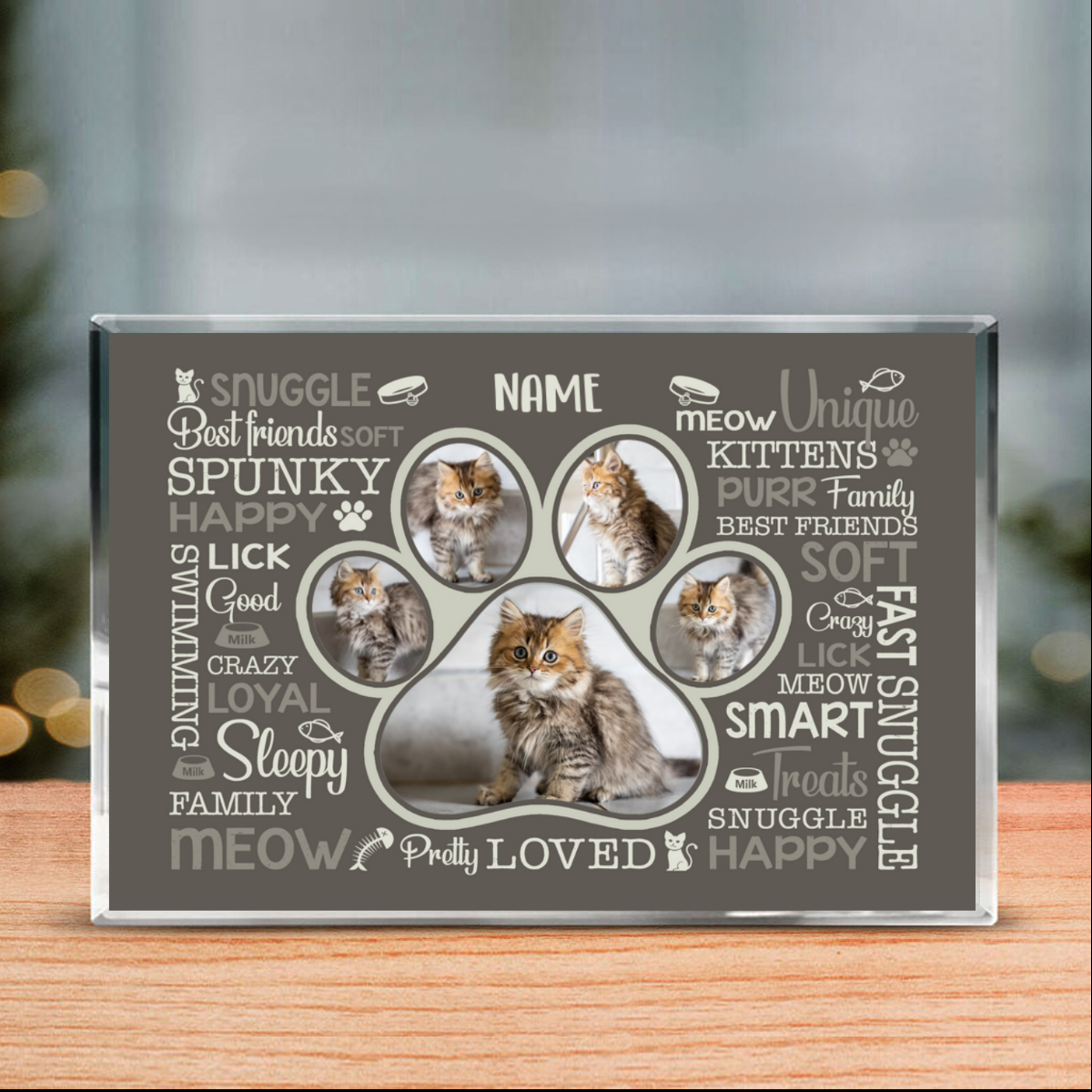 Cat Paw Print Custom Rectangle Acrylic Block, Personalized Cat Photo ...