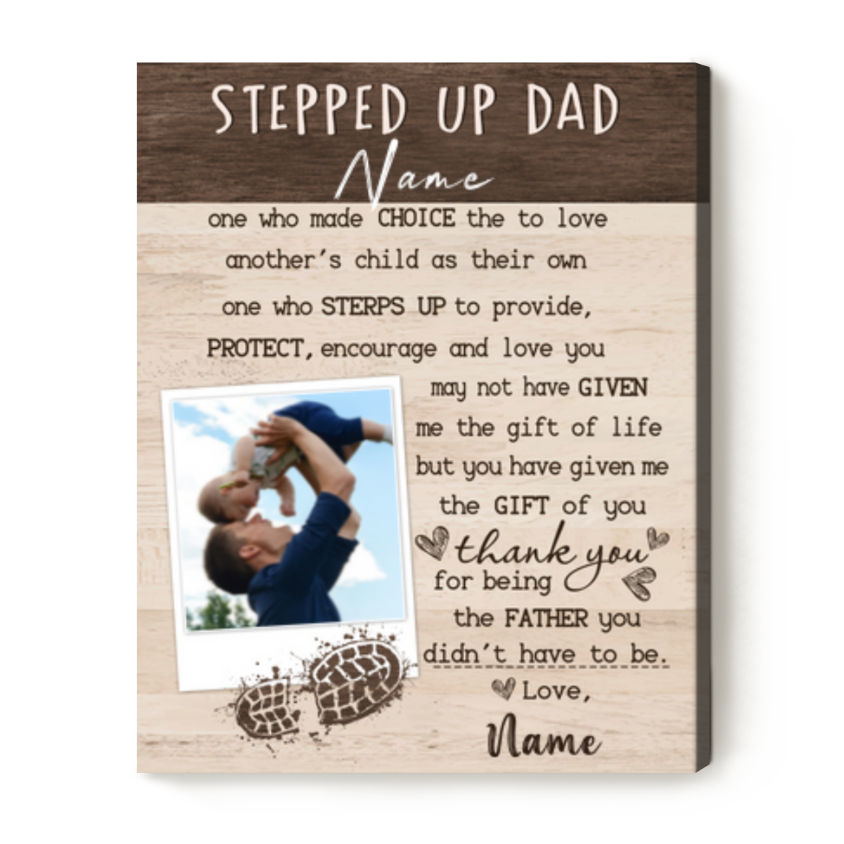 Stepped Up Dad Wood Picture Canvas, Custom Father's Day Stepped Up Dad ...