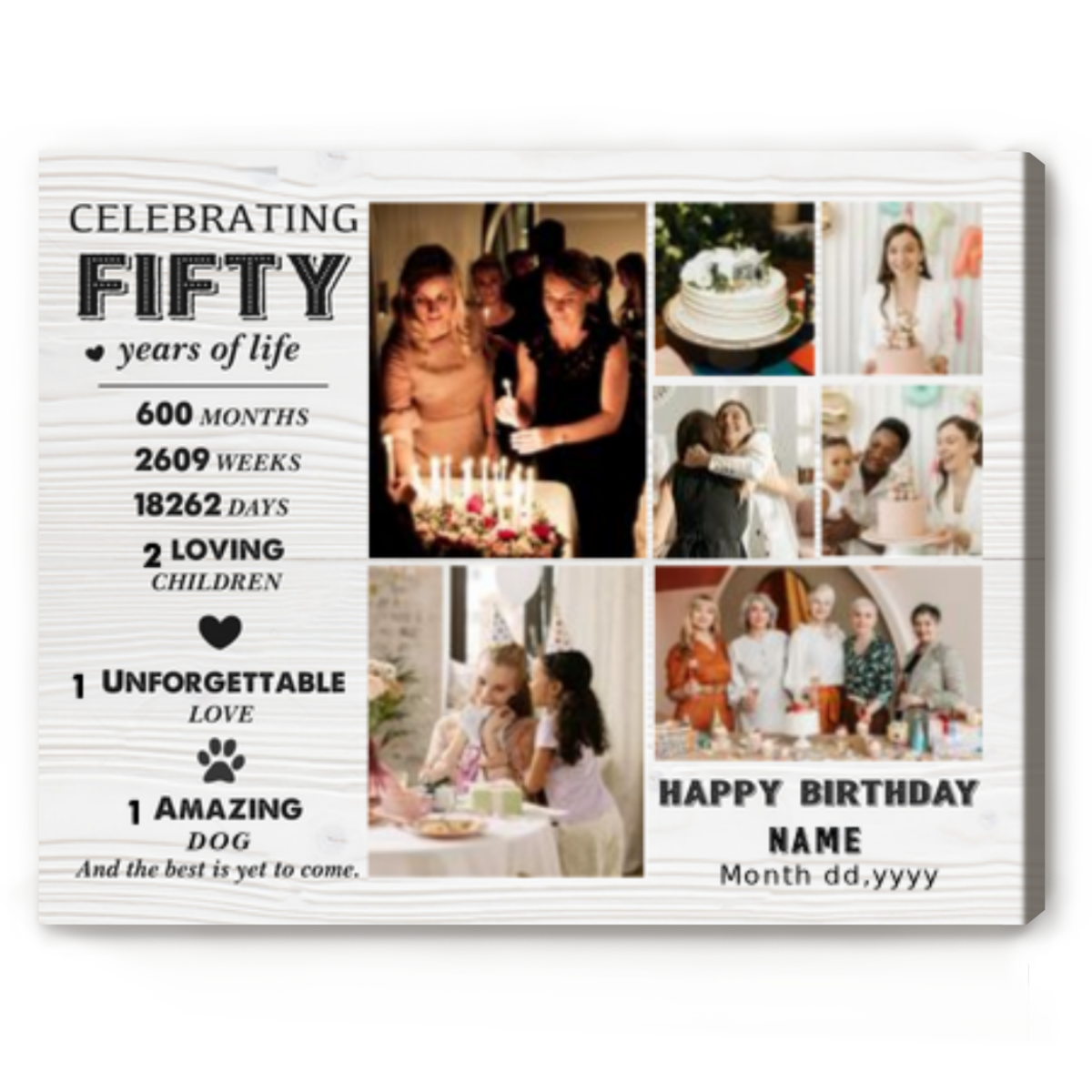 Celebrating 50 Years Of Life Personalized Canvas, Fifty Birthday Photo ...
